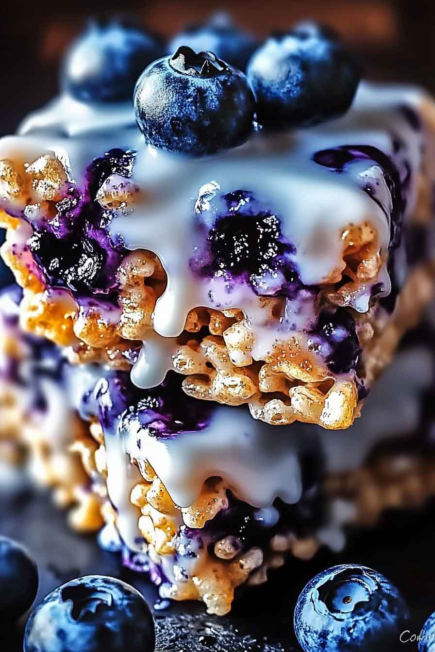 Blueberry Rice Krispies Treats with Vanilla Glaze - My Cook Point