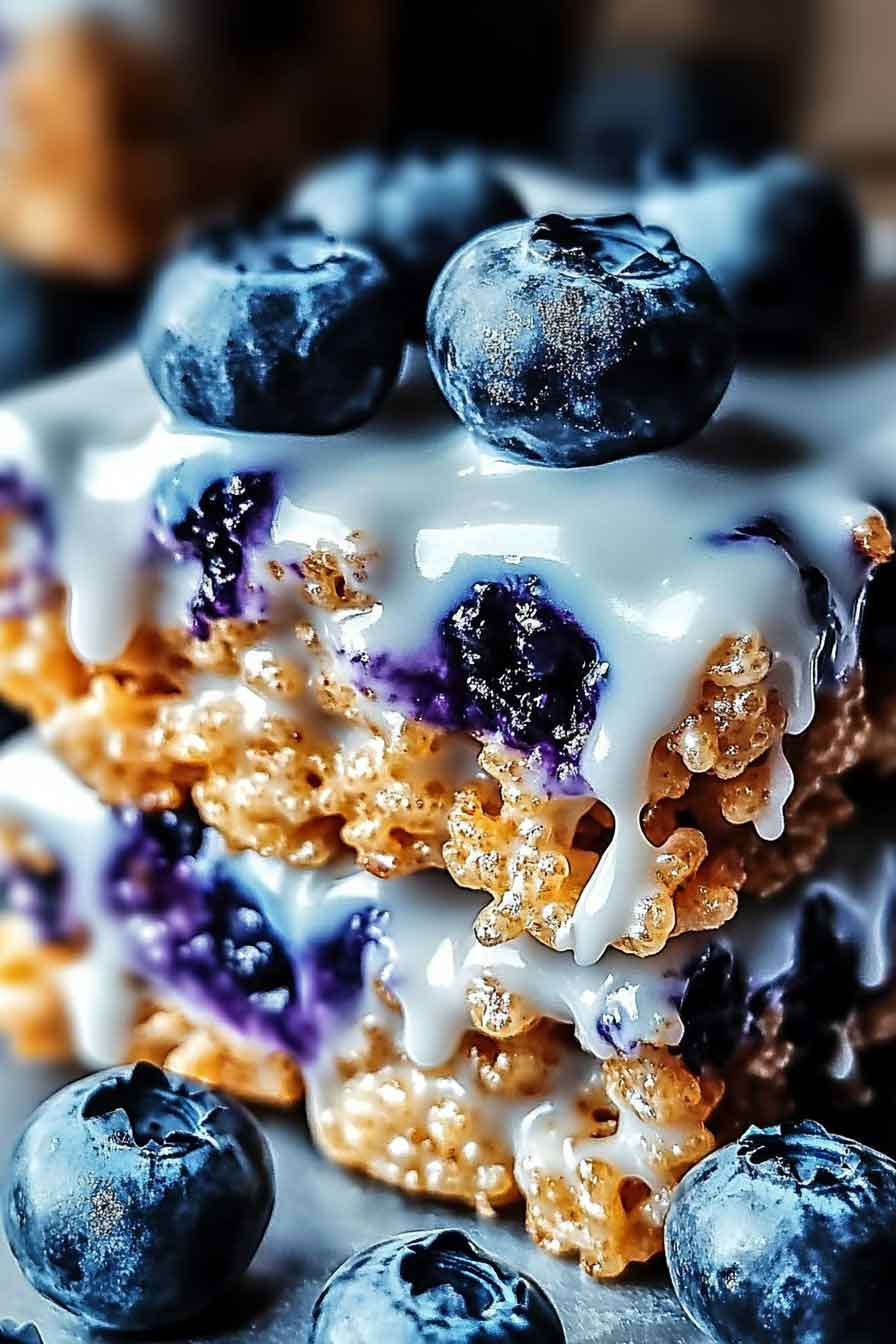 Blueberry Rice Krispies Treats with Vanilla Glaze - My Cook Point