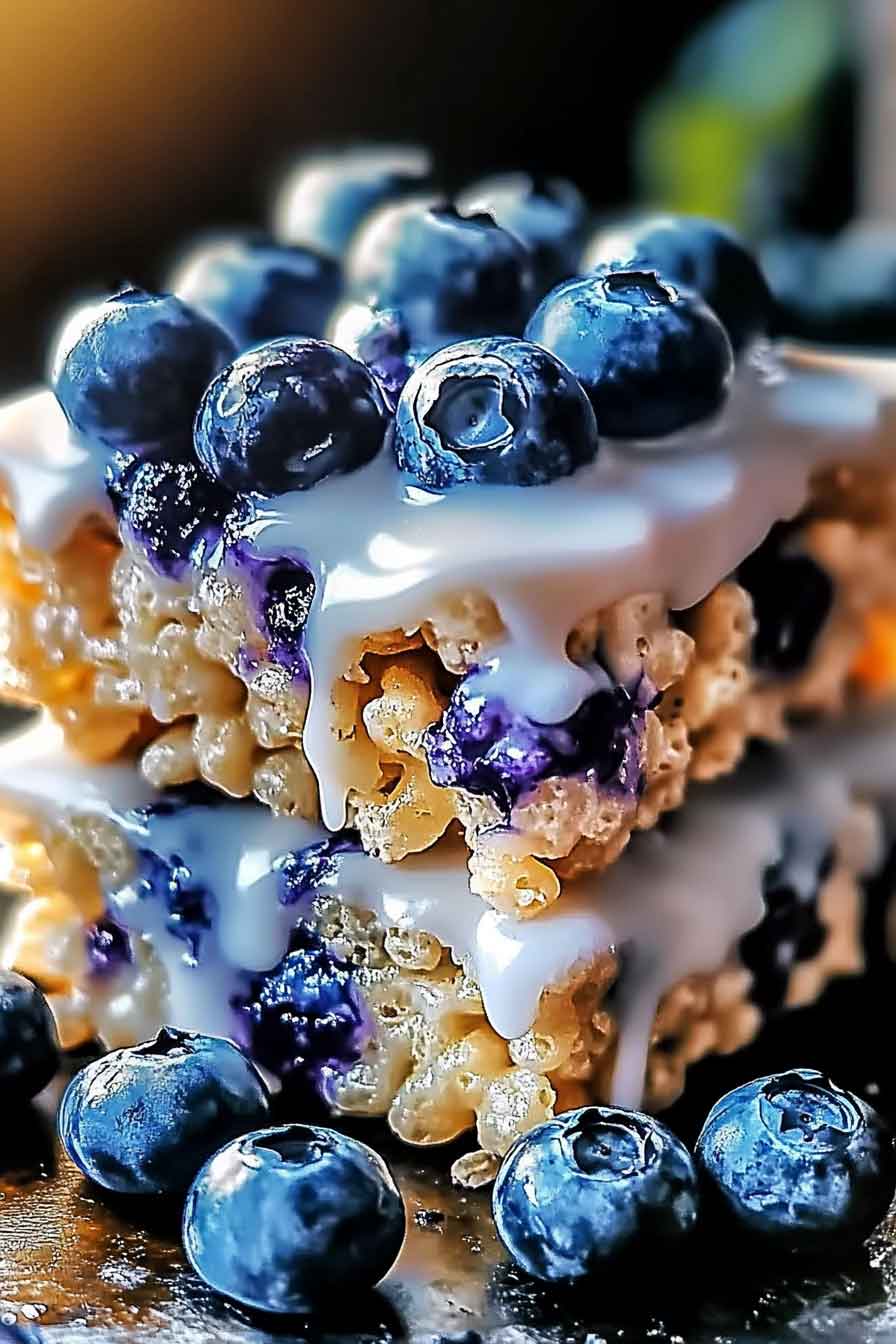 Blueberry Rice Krispies Treats with Vanilla Glaze - My Cook Point