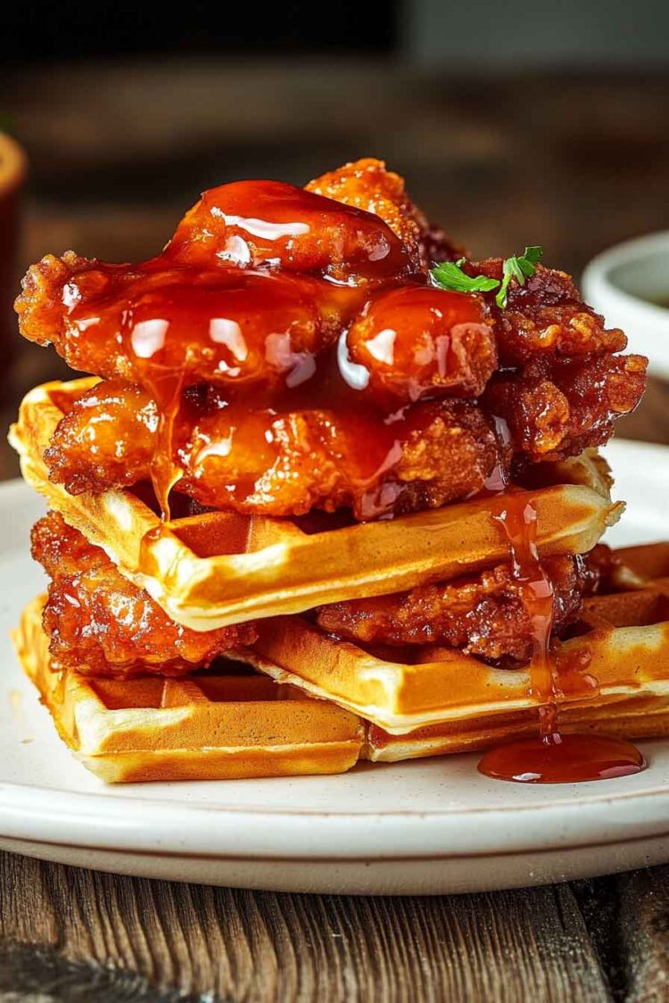 Hot Honey Chicken Waffles Recipe - My Cook Point