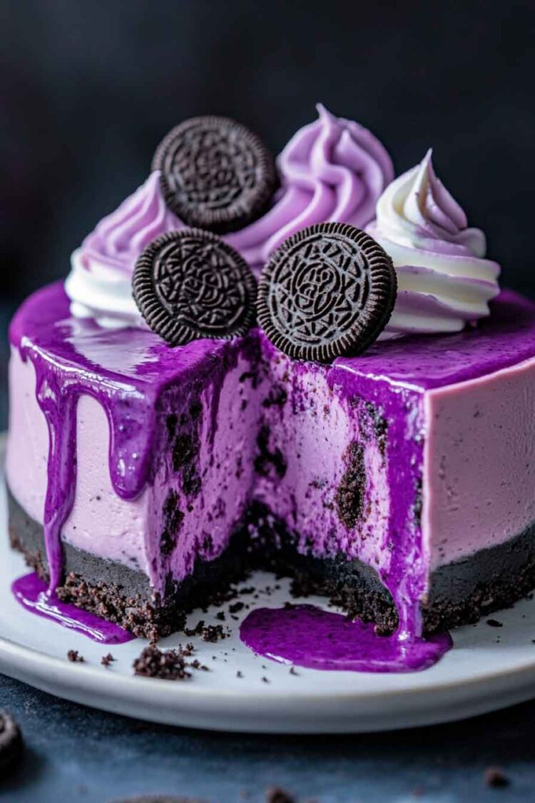 Purple Velvet Oreo Cheesecake Recipe - My Cook Point