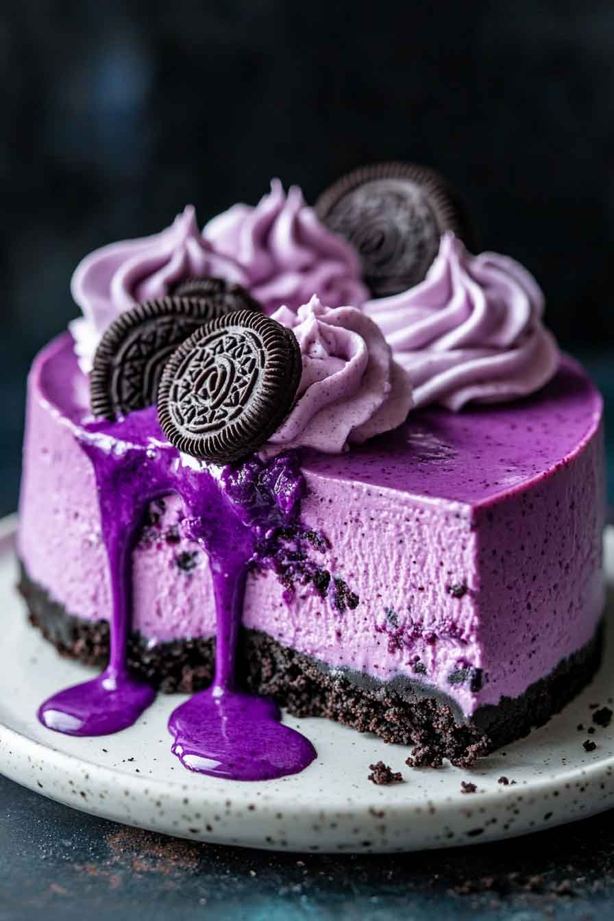 Purple Velvet Oreo Cheesecake Recipe - My Cook Point