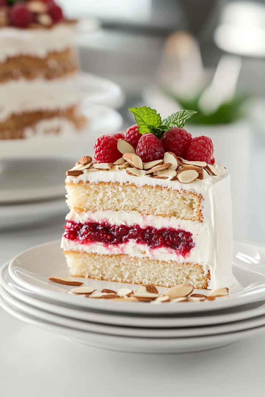 White Chocolate Almond Raspberry Cake - My Cook Point