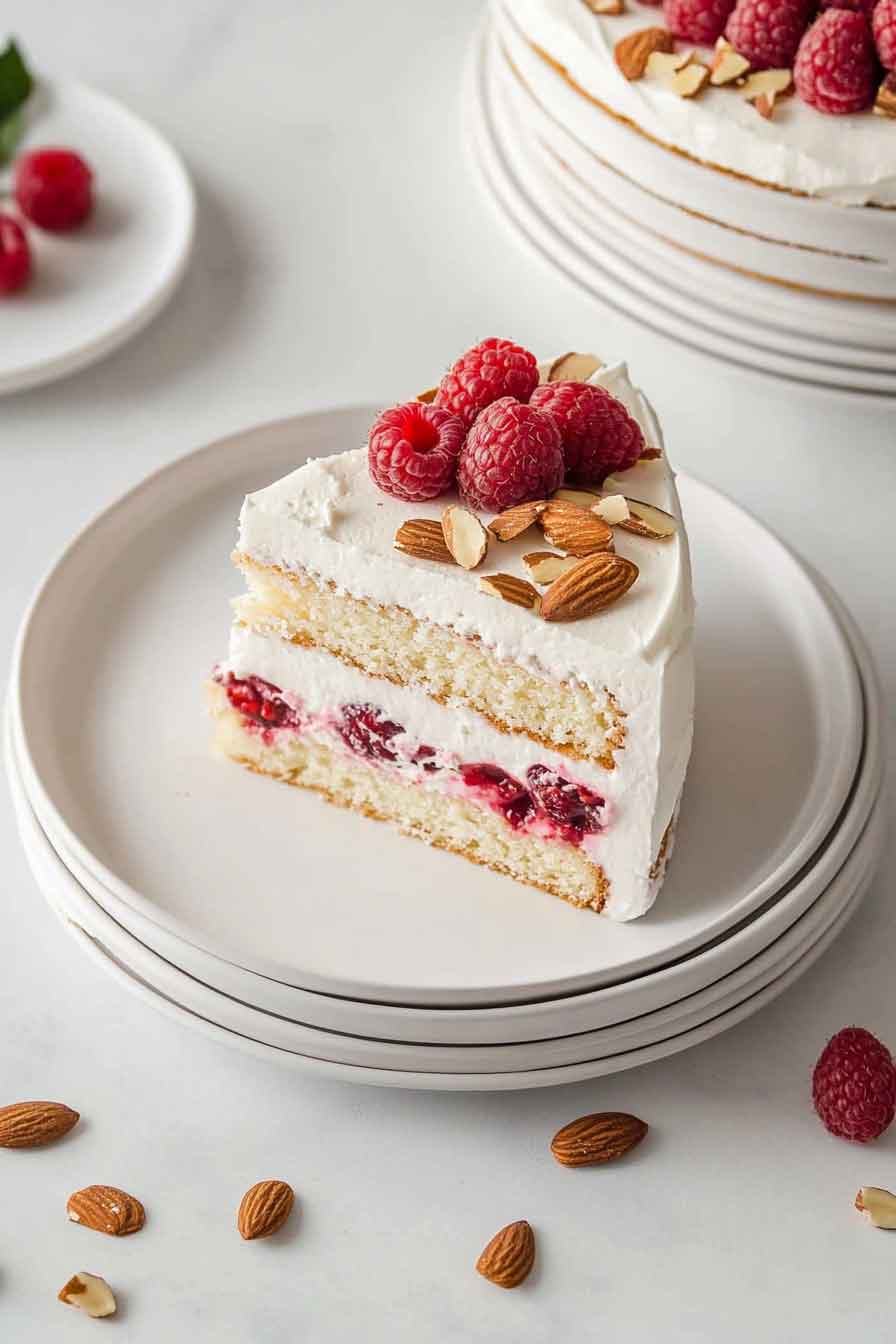 White Chocolate Almond Raspberry Cake - My Cook Point