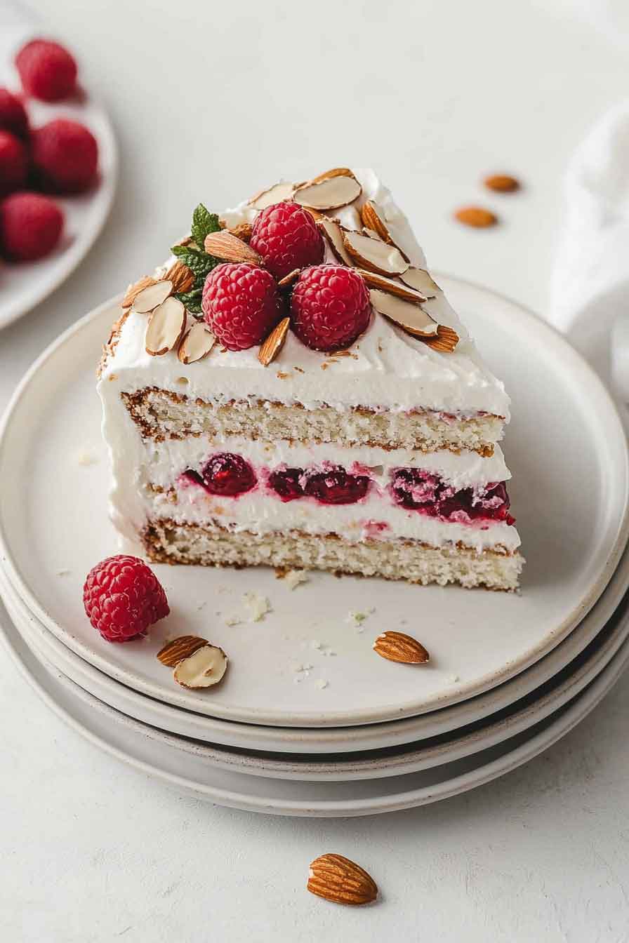 White Chocolate Almond Raspberry Cake - My Cook Point