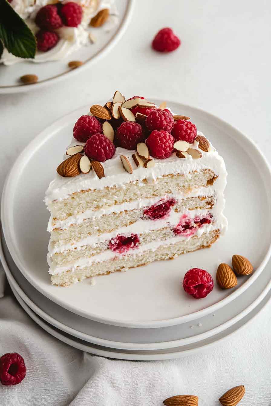 White Chocolate Almond Raspberry Cake - My Cook Point