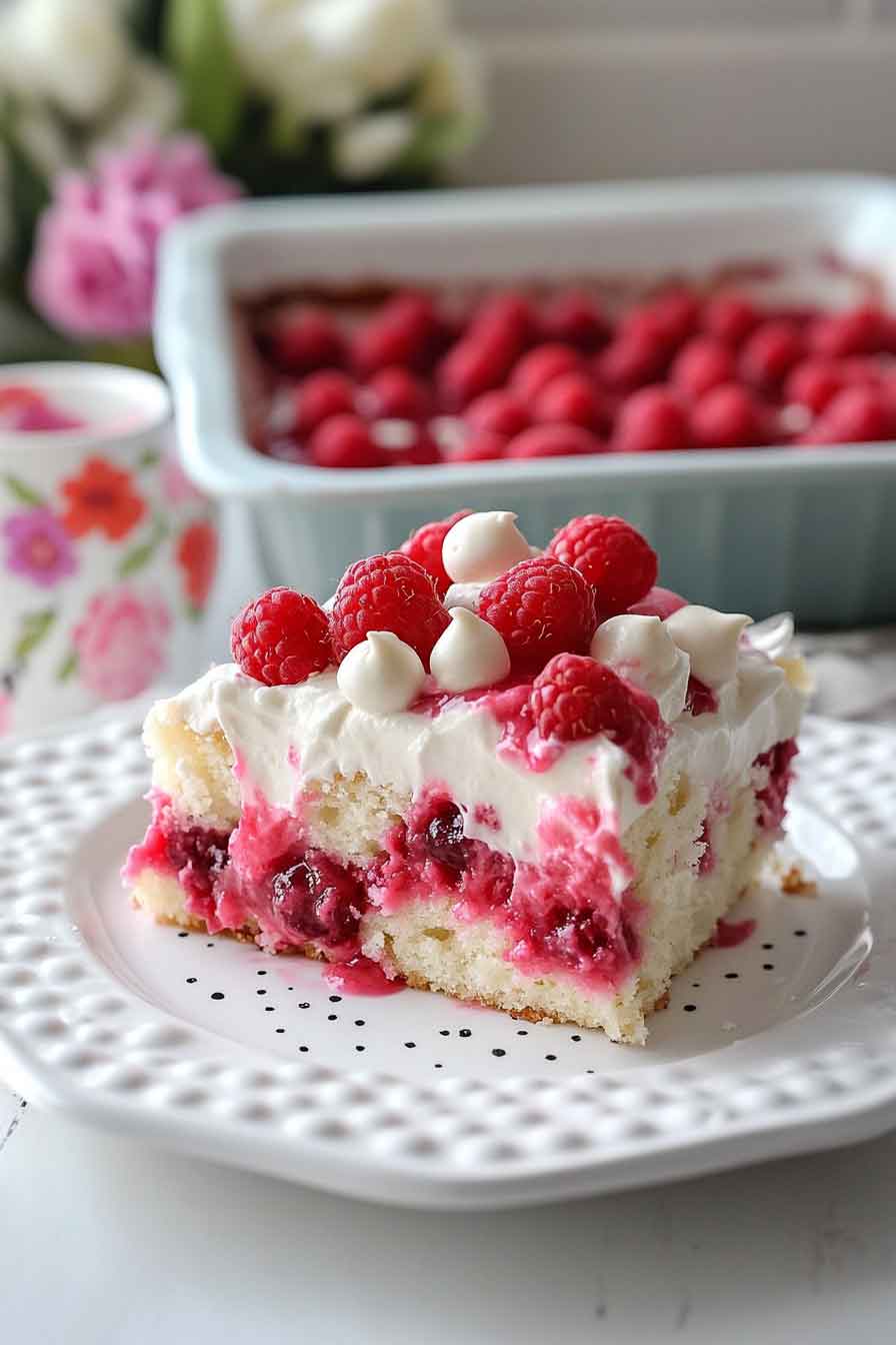 White Chocolate Raspberry Poke Cake - My Cook Point